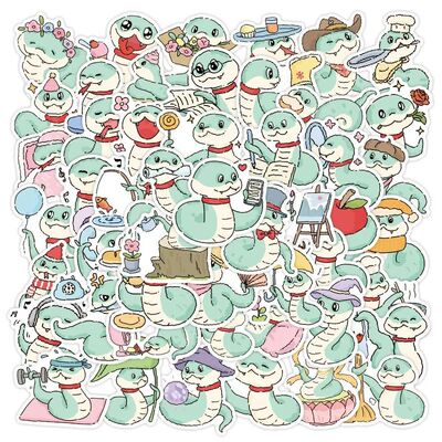 50Pcs Cartoon Cute Snake Stickers Cute Travel Skateboard