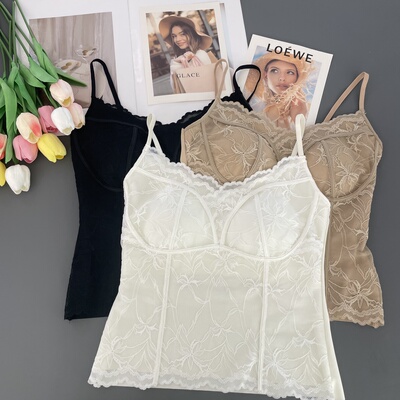 古妃3833法式蕾丝美背抹胸女固定杯软鱼骨修身显瘦聚拢防走光内搭