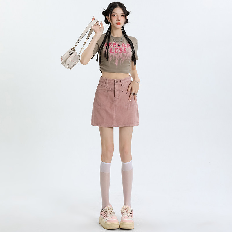 MGHG复古蓝牛仔短裙女夏季新款a字裙高腰设计感包臀裙防走光裤裙_虎窝淘