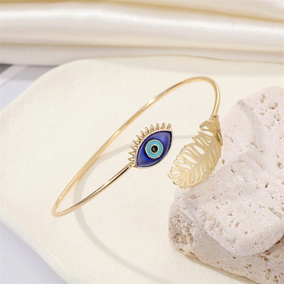 New Blue Evil Eye Bracelet Bangle for Women Metal Hollow