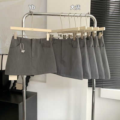 灰色西装裙裤高腰a字遮胯半身裙