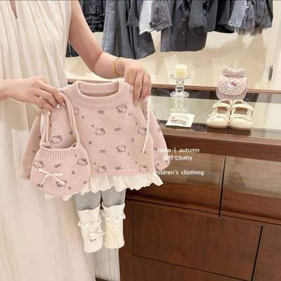 女童春秋KT猫毛衣打底裤套装