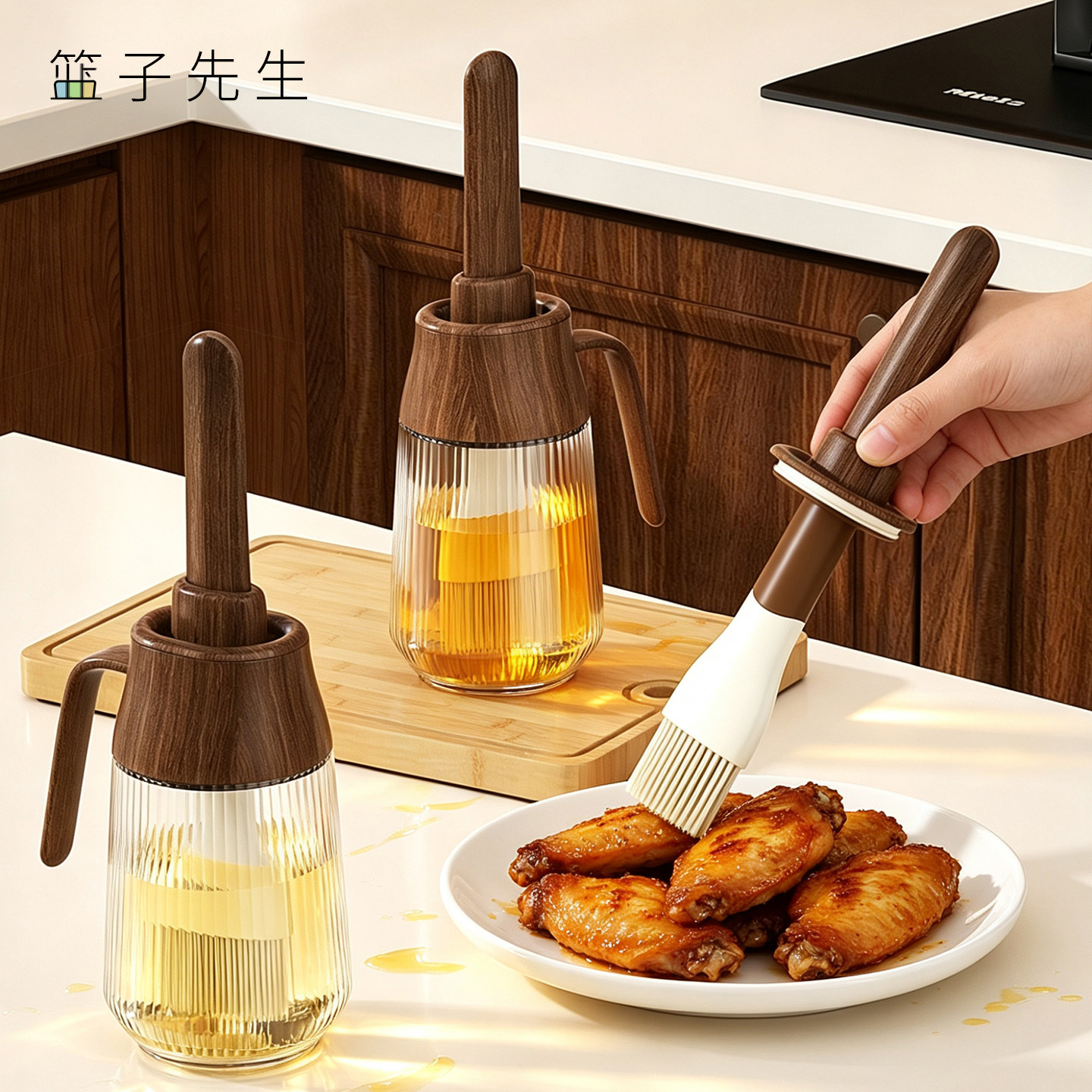 油刷瓶一体食品级家用玻璃矽胶油刷烧烤刷子厨房耐高温厨房刷油壶