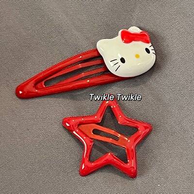 新款甜美可爱KT猫咪红色少女五角星发夹刘海软妹边夹BB夹子头饰