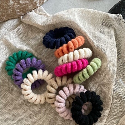 糖果色毛线电话线发圈女扎头发皮筋简约百搭基础发绳马尾绑头绳