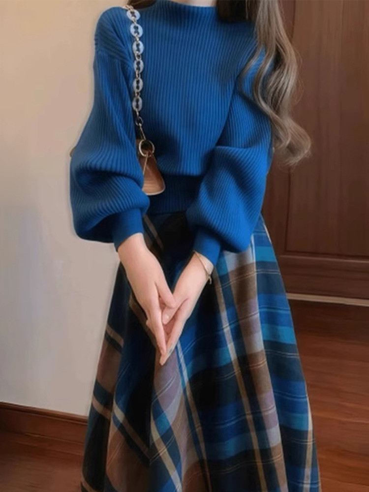 2025 New arrival Klein Blue Knitting Suit Dress Kidsren's Autumn and ...