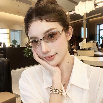 法式老钱风椭圆细框防晒墨镜