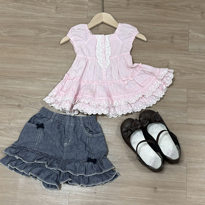 【小软摘星星】现货三天发自制粉色蕾丝花边可爱上衣裙裤小套装