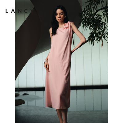 【秀场同款丨醋酸羊毛】LANCY/朗姿26夏新款时尚一字领无袖连衣裙