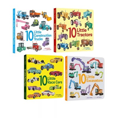 英文原版 10 Little Construction Trucks/Tractors/Race Cars/Excavators 4册纸板 交通工具 数字绘本 儿童亲子互动阅读绘本