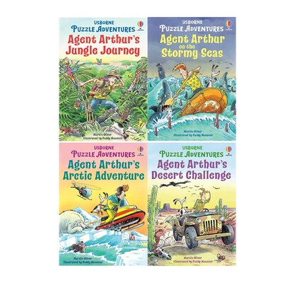 英文原版 Puzzle Adventures 解谜冒险书 亚瑟特工勇闯惊涛骇浪 4册合售 全彩桥梁读物 益智活动 思维训练