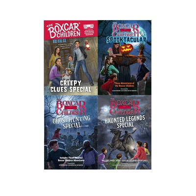 英文原版 Boxcar Children Mysteries 棚车少年 恐怖故事特辑 4册 精装 儿童英语阅读桥梁章节书 中小学生课外读物