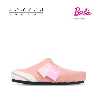 xVESSEL芭比联名Barbie粉色马毛头等舱拖鞋穆勒半拖女