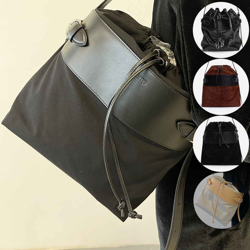 EVENBUYER很会买COTEMP抽绳水桶包小牛皮黑色卡其色单肩斜挎包_虎窝淘