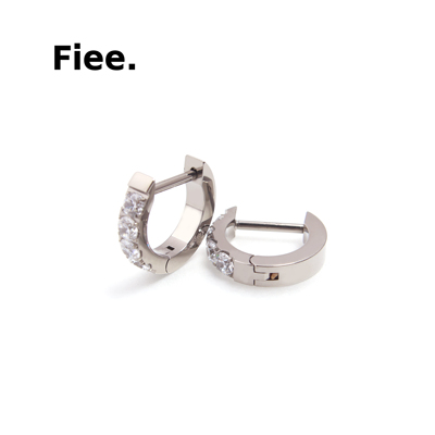 爆闪钛合金直针D形镶钻耳环