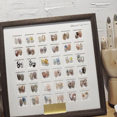 高定大小日式原木美甲作品宫格展示相框镂空创意饰品打板展示