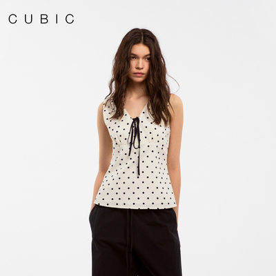 CUBIC复古波点V领收腰背心