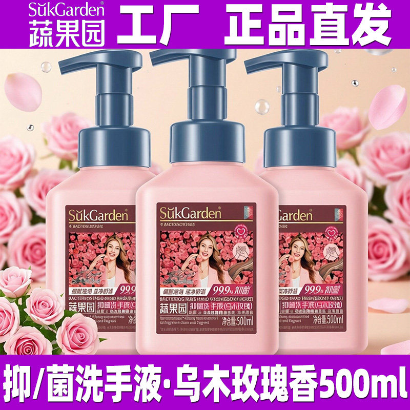蔬果园抑菌洗手液乌木玫瑰持久留香泡沫型500ml家庭通用装杀细菌