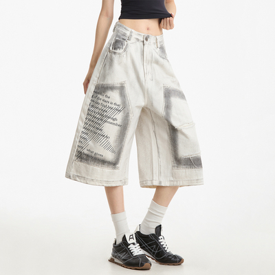 美式做旧水洗破坏风牛仔短裤