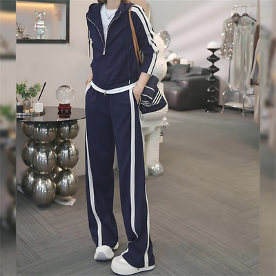 减龄连帽拉链卫衣阔腿裤两件套