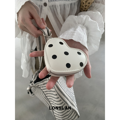 Lonslan BAG 2025NEW小众设计爱心波点印花挂件包包拉链小废包