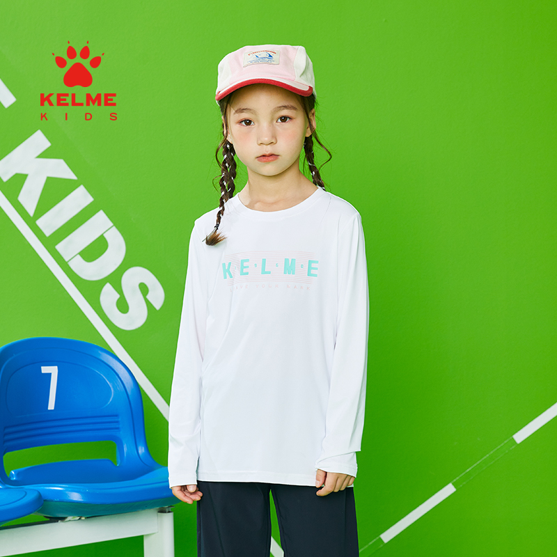 KELME KIDS童装女童长袖t恤2023春季新款中大童宽松圆领上衣_虎窝淘