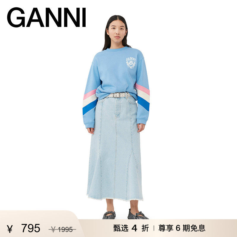 【惊喜首降】GANNI女装 学院风条纹长袖套头运动衫卫衣 T3656695