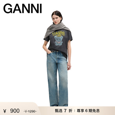 【甄选折扣】GANNI女装 美式泰迪熊纯棉黑色短袖T恤 A1050076055