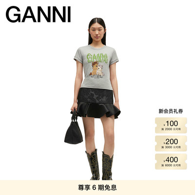 GANNI女装 卡通趣味小马印花休闲圆领短袖T恤上衣 A1050053920