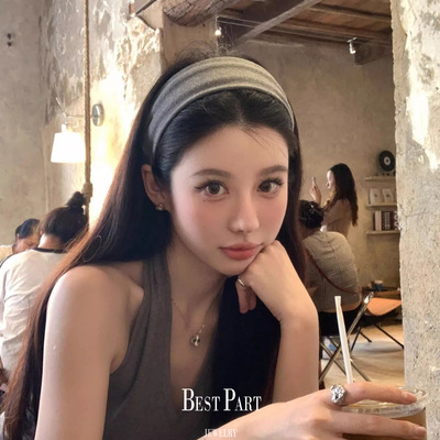 韩系简约灰色绒面宽边发箍女高颅顶日常外戴显脸小百搭头箍发饰女