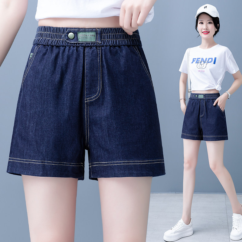 深蓝色牛仔短裤女夏季2025年新款宽松直筒高腰显瘦设计感薄款裤子