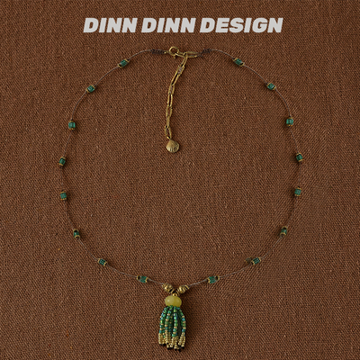 DINN DINN DESIGN绿色流苏串珠手工编织项链度假风复古锁骨链轻奢