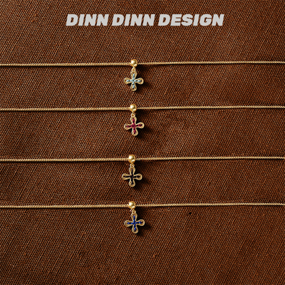 DINN DINN DESIGN十字花吊坠四色项链新款复古度假风小众设计百搭