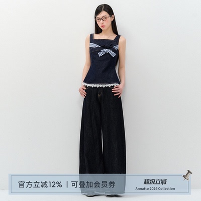 ANNATTO蝴蝶结牛仔背心上衣套装