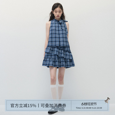 ANNATTO蓝色宽松显瘦无袖连衣裙