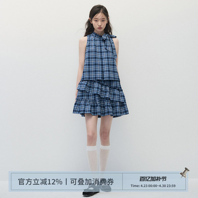 ANNATTO蓝色宽松显瘦无袖连衣裙