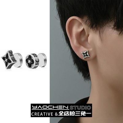 磁吸复古四叶草耳夹无耳洞男款