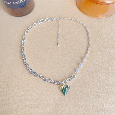 绿色爱心珍珠项链锁骨链