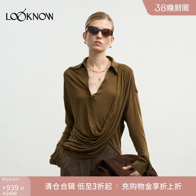 halfmoon x LOOKNOW2025年秋季新款垂荡领针织衬衫女