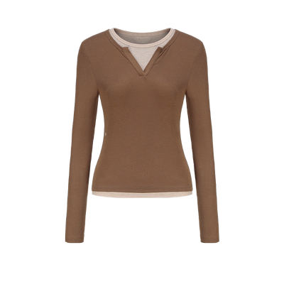 madeinnormal棕色假两件长袖T恤