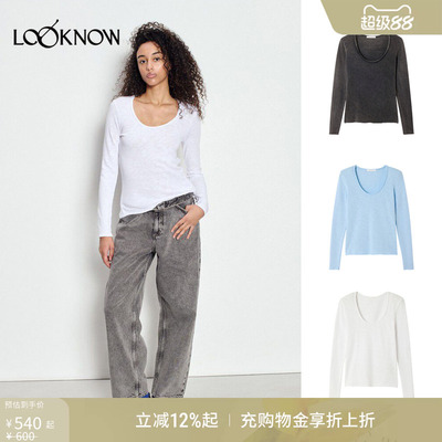 american vintage LOOKNOW26春季新品多色V领长袖T恤