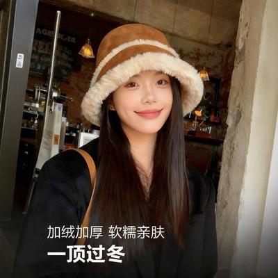 超好看独特漂亮帽子毛绒渔夫帽女秋冬羊羔前长后短水桶帽素颜遮