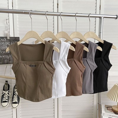 速发运0斤方领露搭骨无袖背心韩版大码0动带胸垫内锁抹胸上衣