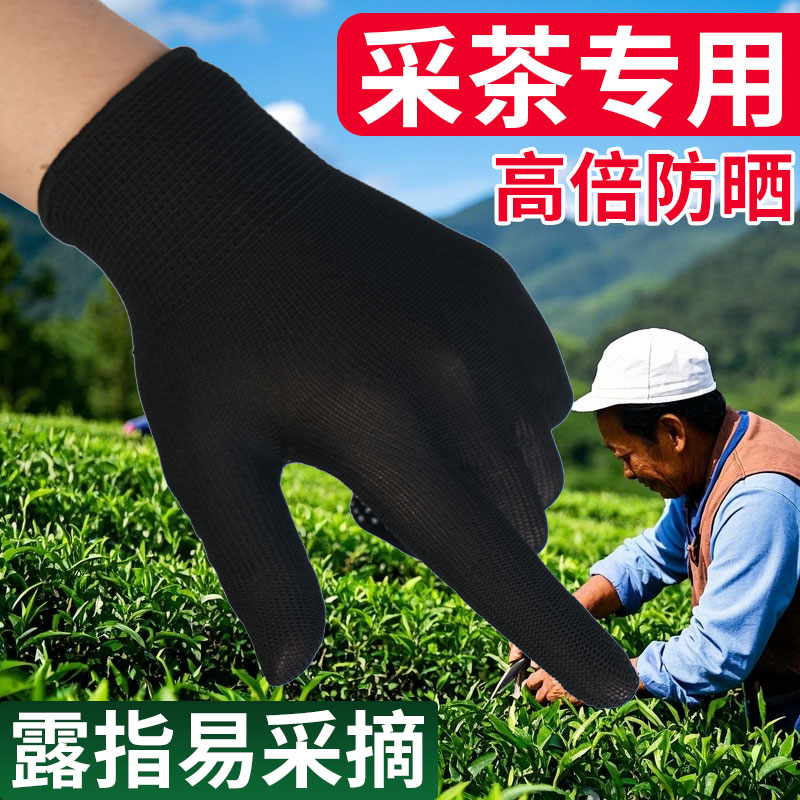 采茶专用手套防晒女士小号摘茶叶半指薄款专业掐茶捡茶露二指防水