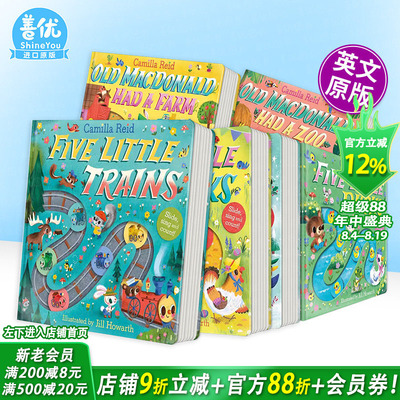 【现货多册选拍】滑轨歌谣计数书：五辆小火车/小鸡/企鹅等 Slide and Count:Five Little Trains英文儿童趣味互动英语早教绘本书