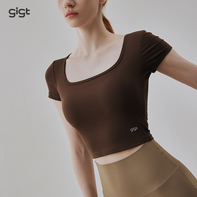 【好物体验专享】gigt极吉带胸垫瑜伽服女运动T恤普拉提健身上衣
