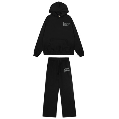 BROKENPLANET加绒连帽卫衣直筒裤套装男女印花秋冬长袖休闲青少年
