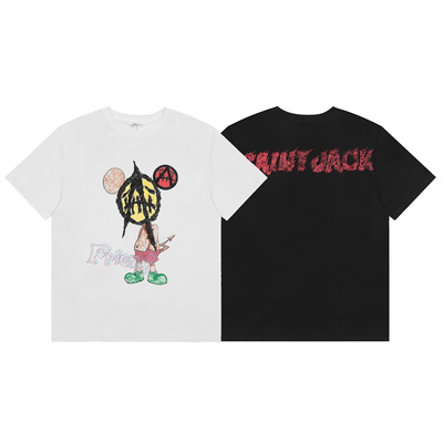 街头风卡通印花TRAVISSCOTT短袖T恤男女情侣宽松圆领纯棉潮流上衣