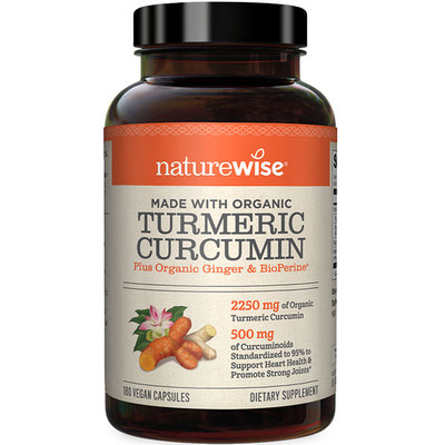 美国Naturewise黑胡椒姜黄素高含量2250mg胶囊解炎提取180粒