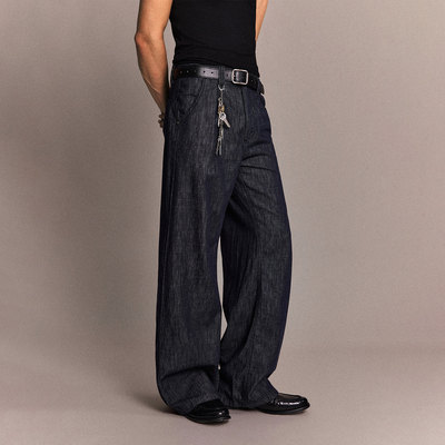 NTALK 后代刺绣设计复古肌理垂坠感棉麻混纺抗菌凉感A字牛仔裤